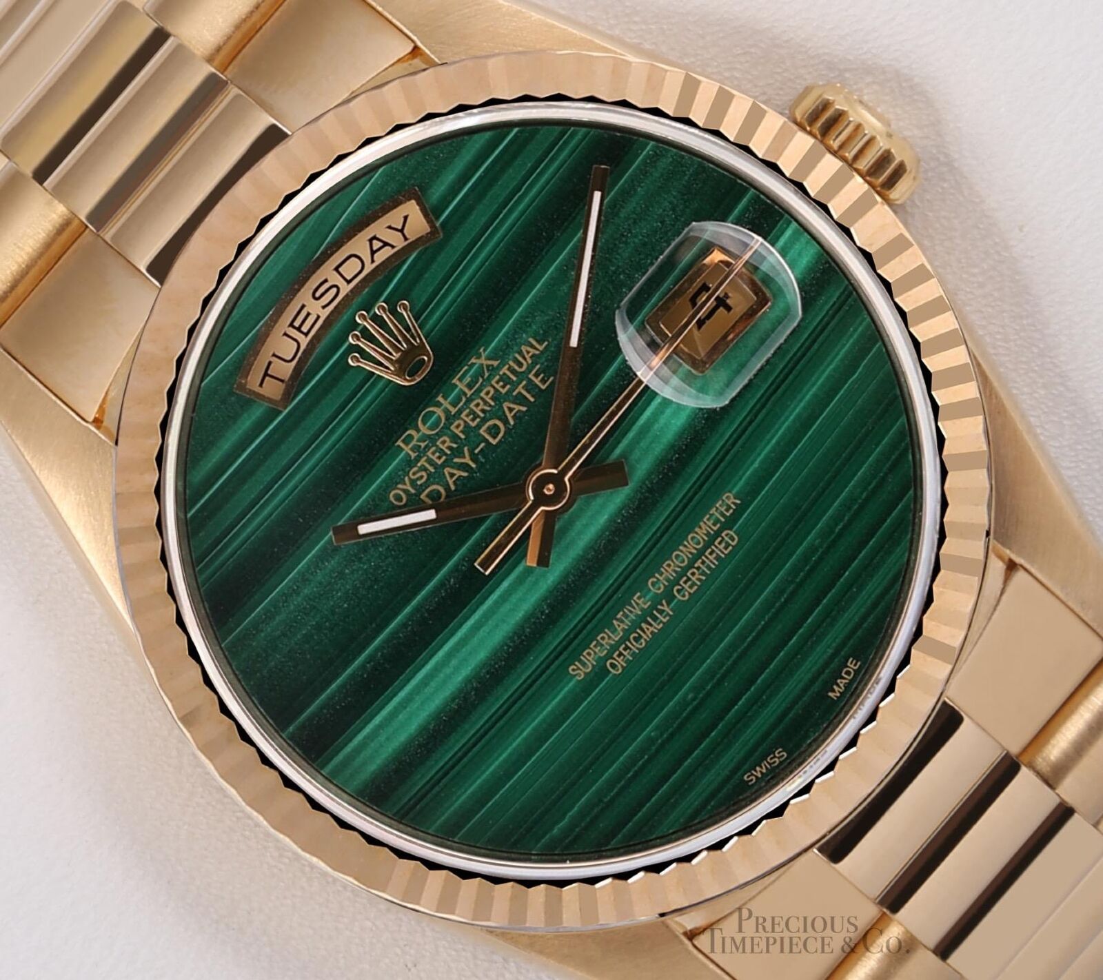 Rolex Day-Date 18038 36mm Malachite Green Marble Dial Watch