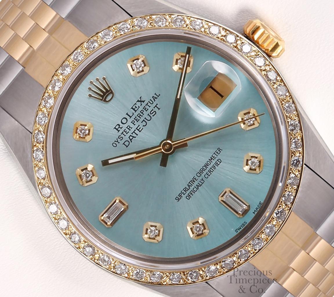Rolex Men Datejust 36mm Two Tone Steel 18k Diamond Bezel-Ice Blue Diam