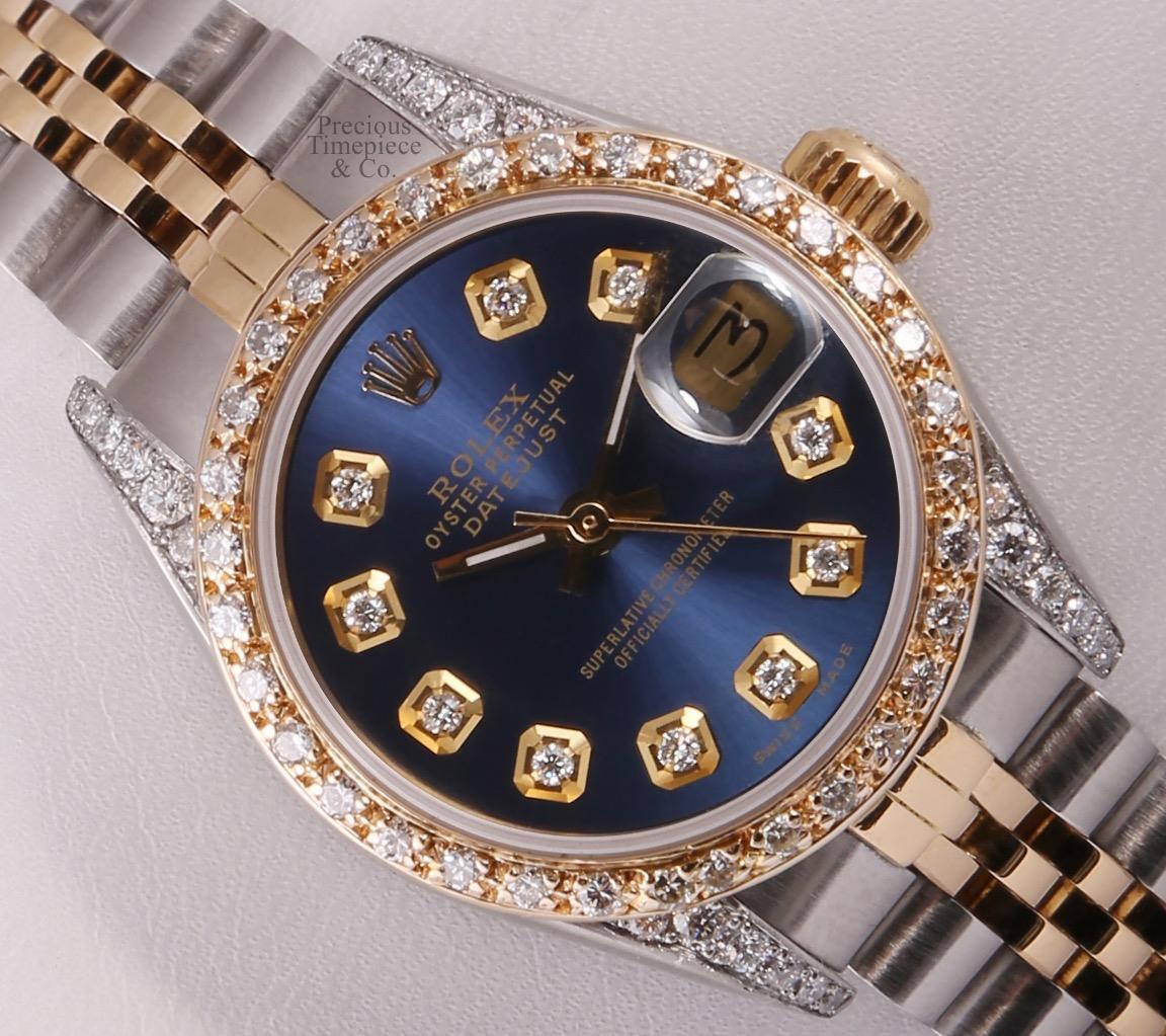 Rolex Lady Datejust 26mm 2 Tone-Diamond Lug-Navy Blue Diamond Dial-Dia